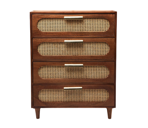 Buy wooden chest of drawer dresser cabinet with rattan cane online ...